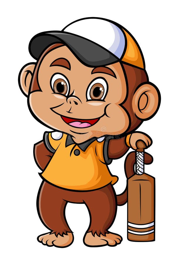 The Baseball Monkey Player is Holding the Wooden Bat Stock Vector ...