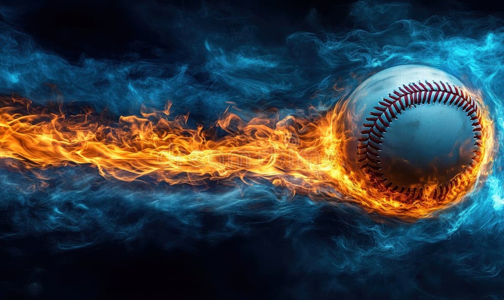 Baseball in Motion with Flames and Smoke Effects Creating Dynamic ...