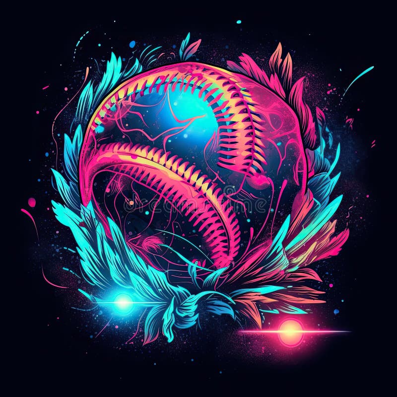 Baseball Neon Illustration - Made with Generative AI Tools Stock ...