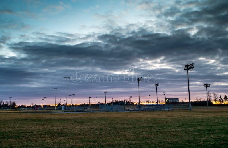 Baseball Park at Dawn stock image. Image of wind, evening - 86411183