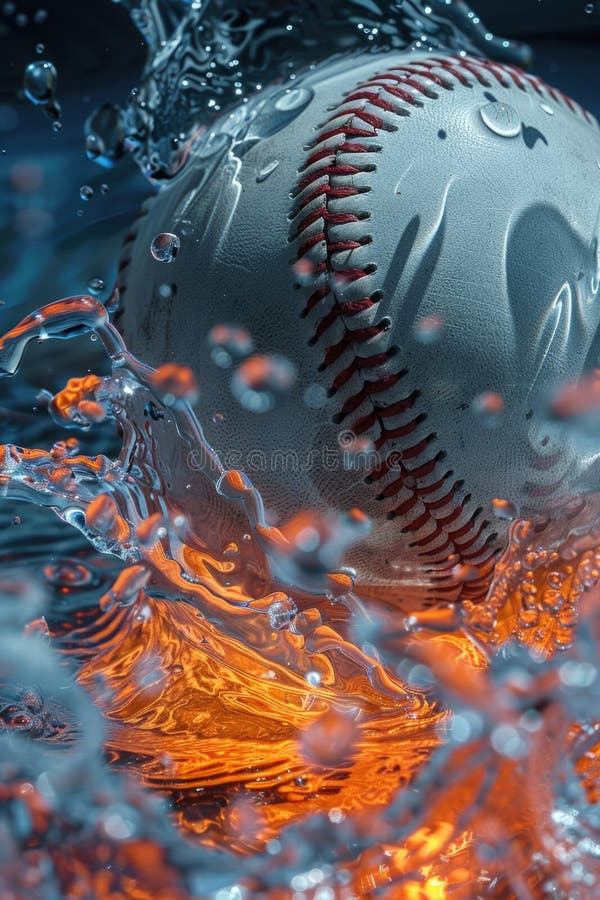 A Baseball Partially Submerged in Water, with Ripples and Reflections ...