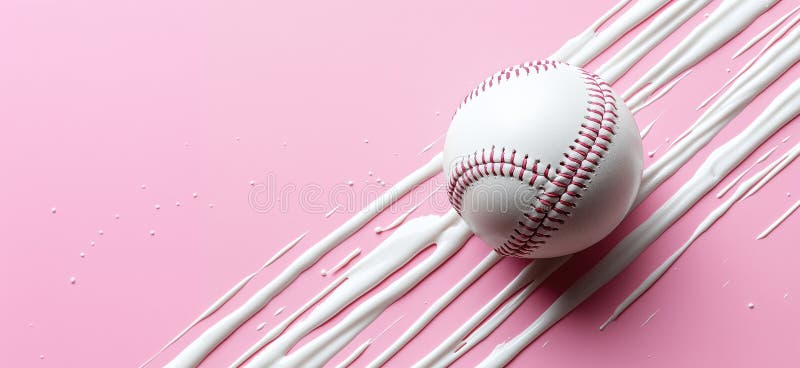 Baseball on Pink Background with White Paint Drips Creating Artistic ...