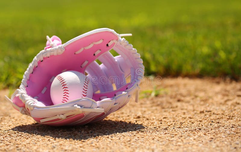 Baseball in Pink Female Glove Stock Photo - Image of team, baseball ...