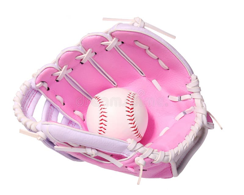 Baseball in Pink Female Glove Isolated Stock Image - Image of school ...
