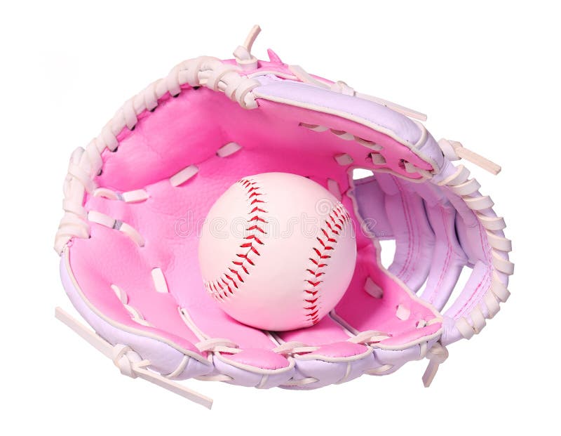 Baseball in Pink Glove on Field Stock Image - Image of high, sports ...