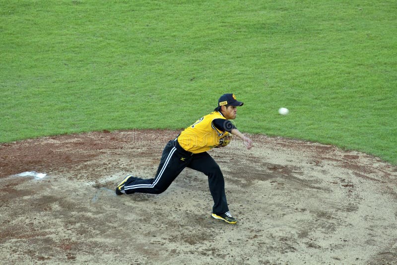 Baseball pitcher in action editorial stock image. Image of finishing ...