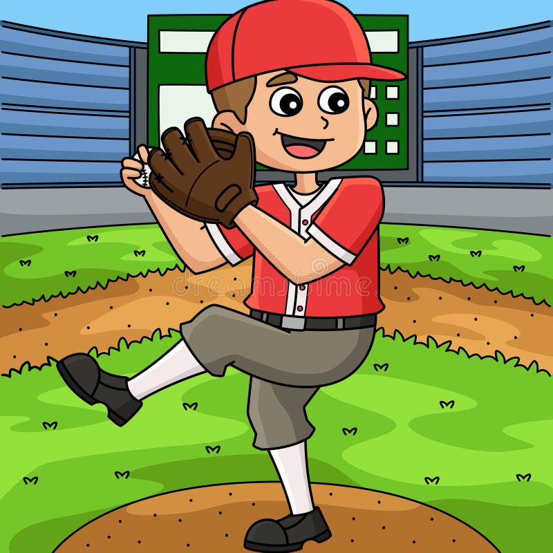 Baseball Pitcher Colored Cartoon Illustration Stock Illustration ...