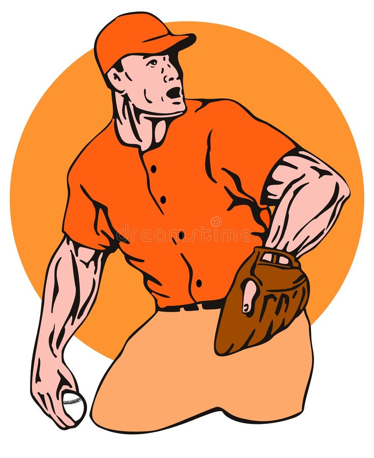 Baseball Pitcher Side Orange Stock Vector - Illustration of baller ...