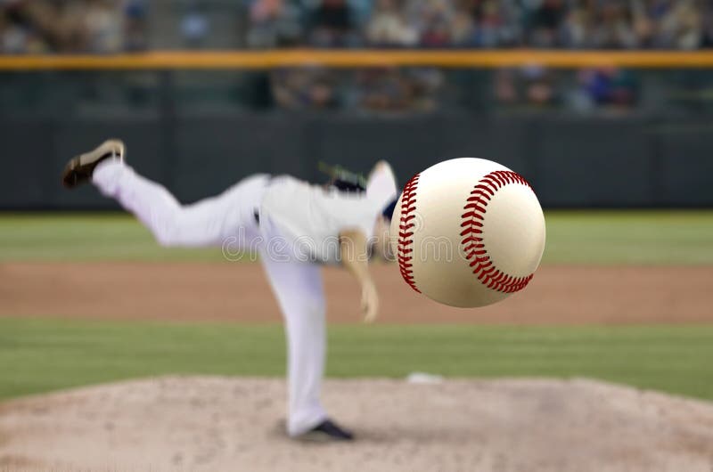 Baseball Pitcher Throwing Fast Ball To Batter in a Stadium Stock Image ...