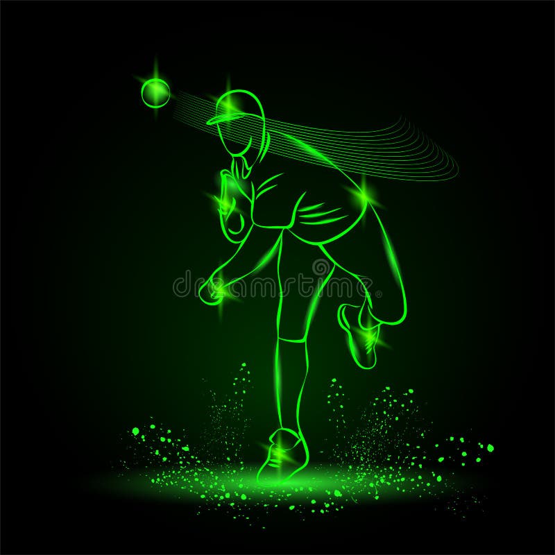 Baseball Pitcher Throws Ball. Neon Style Stock Vector - Illustration of ...