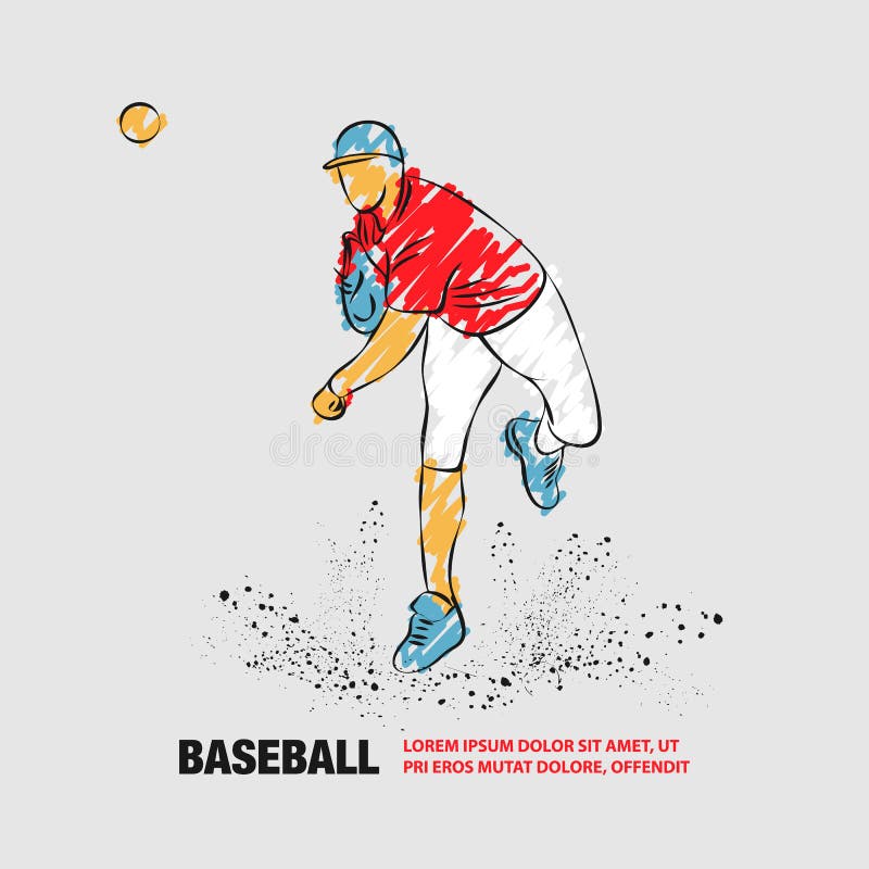 Baseball Pitcher Throws Ball. Vector Outline of Baseball Player with ...