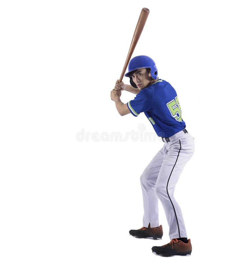 Baseball Player in Action and Isolated on White Stock Image - Image of ...