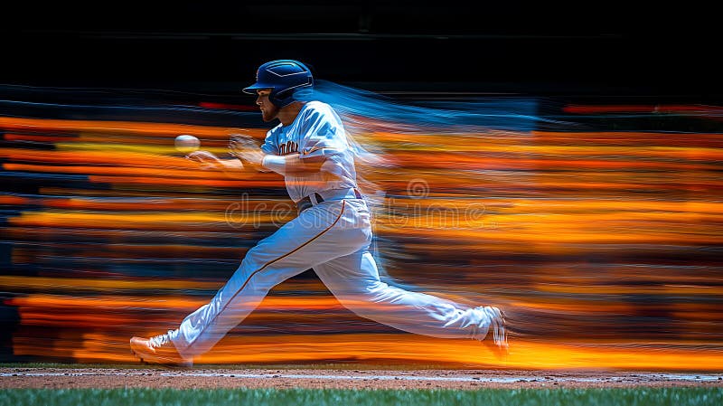 Baseball Player Action Shot with Motion Blur Effect Showcasing Speed ...