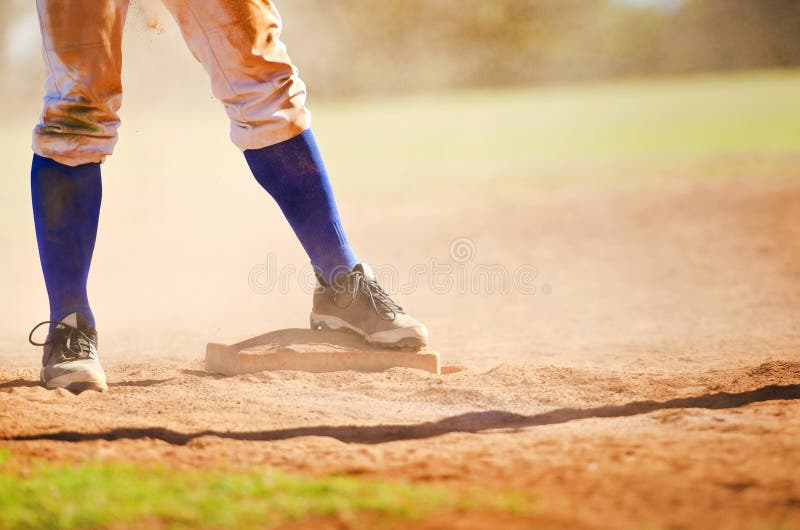 Baseball Player on the Base Stock Photo - Image of baseball, blue: 46569612