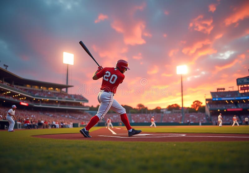 Baseball Player Bat Dramatic Stadium Sunset Stock Photos - Free ...