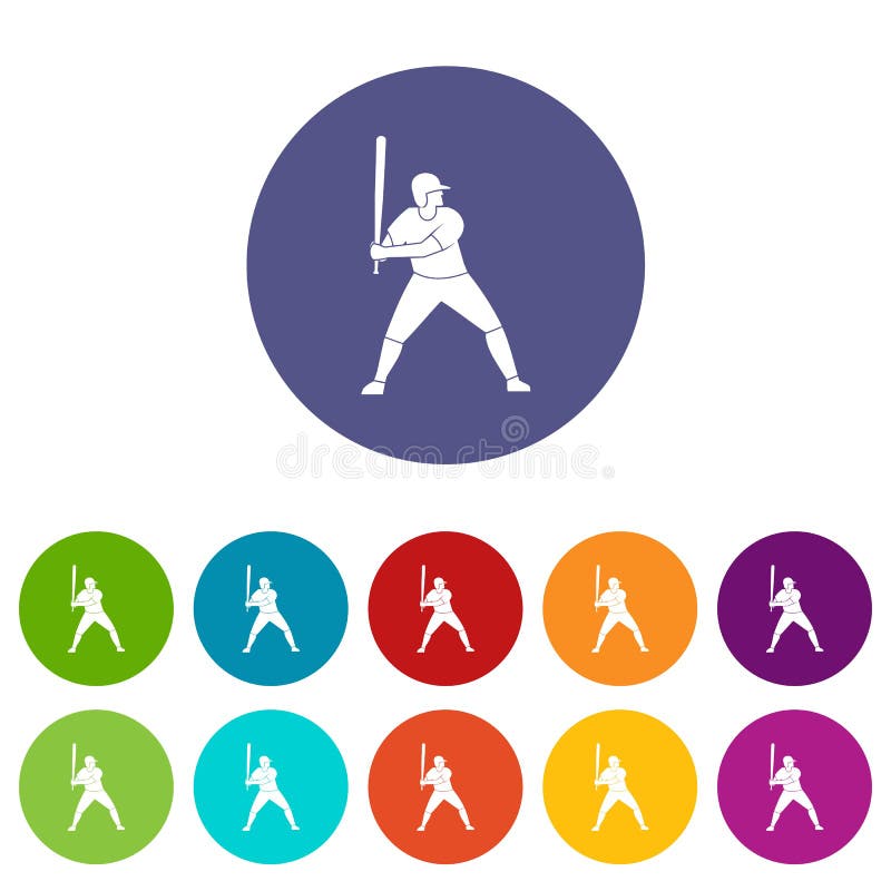 Baseball Player with Bat Icons Set Flat Vector Stock Vector ...