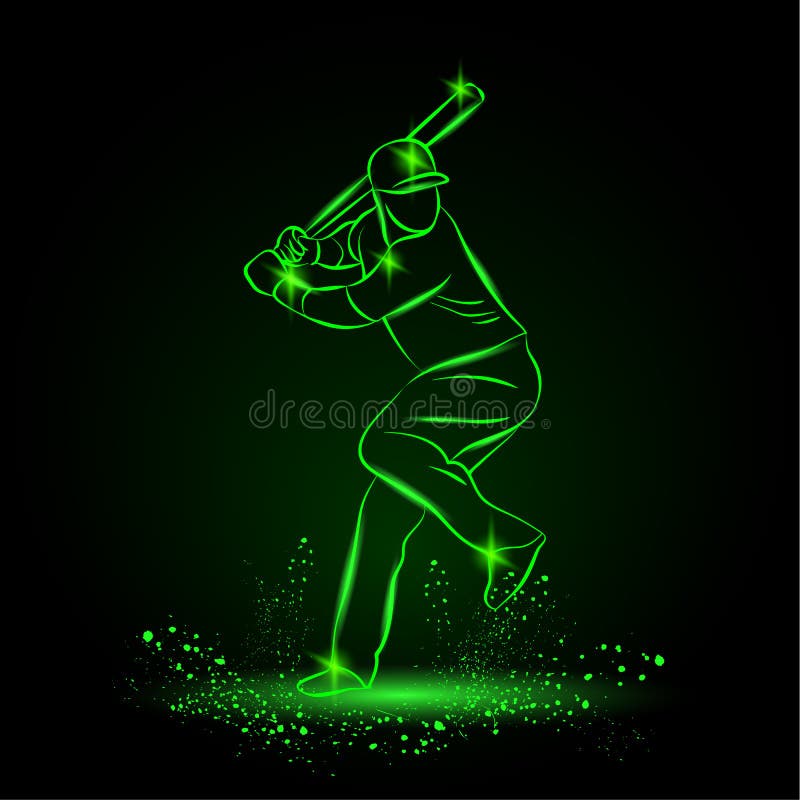 Baseball Player with a Bat. Neon Style Stock Vector - Illustration of ...