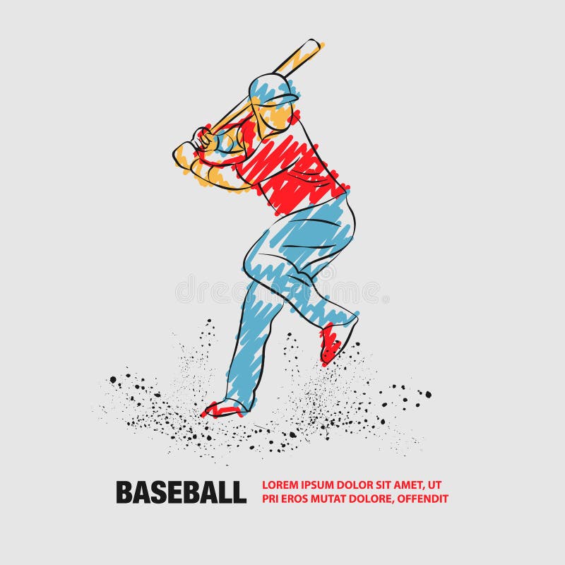 Baseball Player Hit the Ball. Vector Outline of Baseball Player with ...