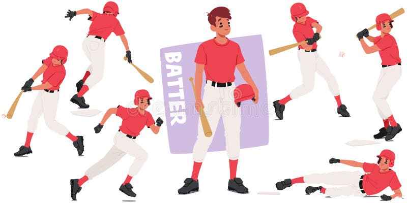 Baseball Player Batter in Various Action Poses. Player Character is ...