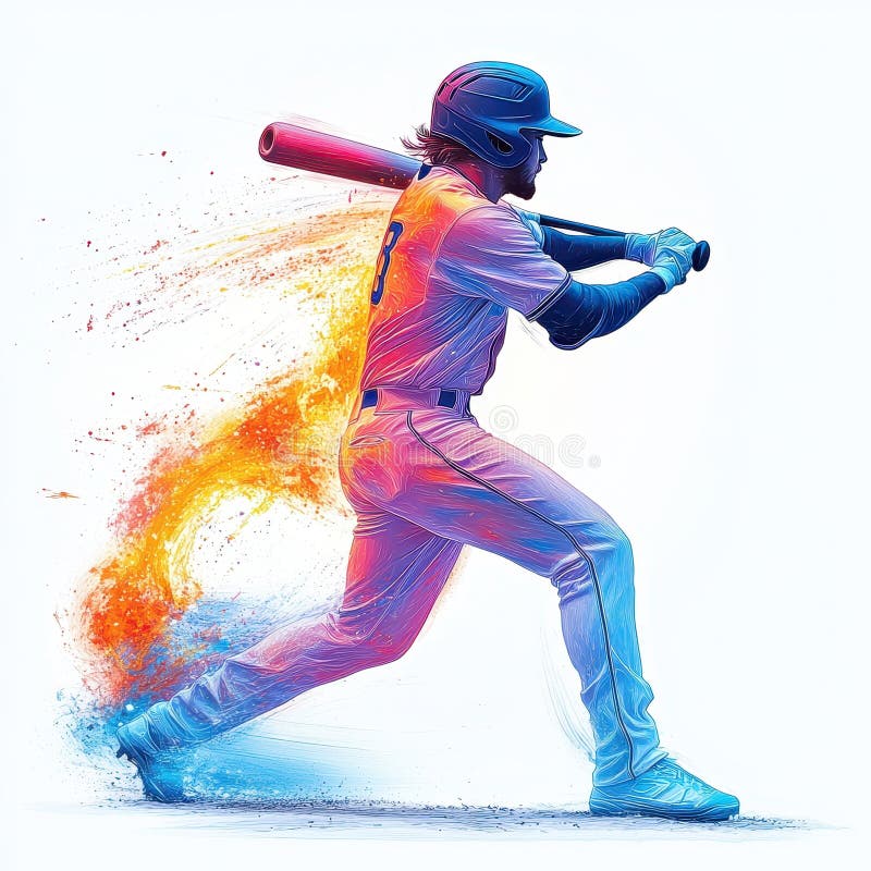 Baseball Player Batting Dynamic Action Pose Colorful Artwork, Isolated ...