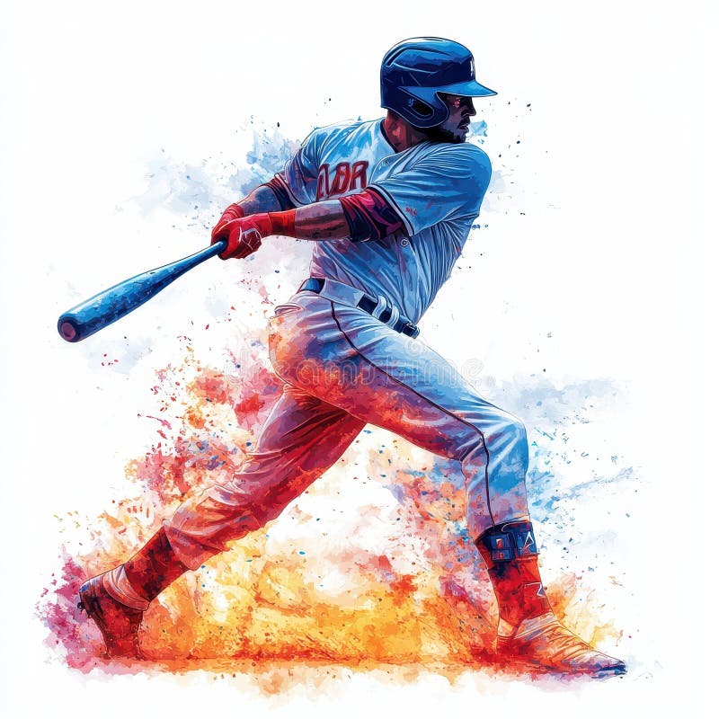 Baseball Player Batting Dynamic Action Splash Art, Isolated on White ...