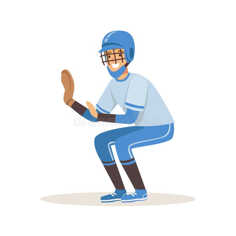 Baseball Player in a Blue Uniform Trying To Catch Ball Vector ...