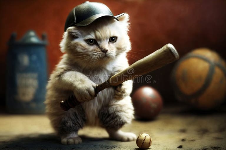Baseball Player Cat. Generative AI. Stock Image - Image of world ...