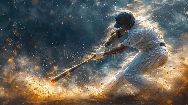 Baseball Player Executes Powerful Swing, Dust Erupting. Stock Image ...
