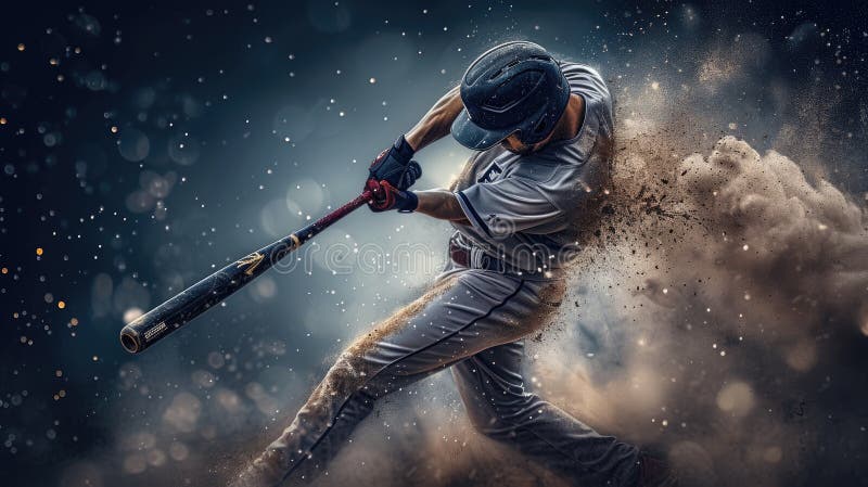 Baseball Player Executes Powerful Swing, Dust Erupting. Stock Image ...