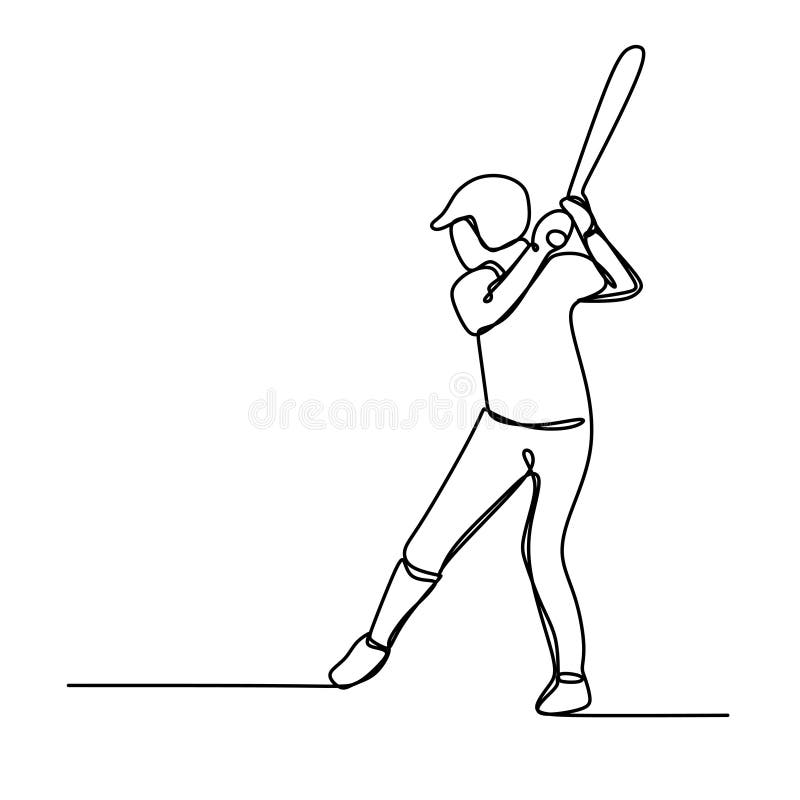 Baseball Player, Hitter Swinging with Bat, One Line Drawing Vector ...