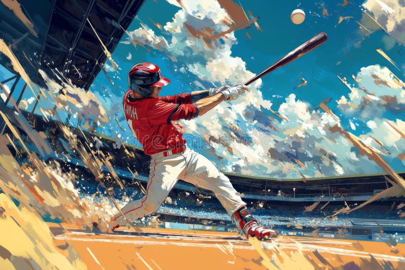 Baseball Player Hitting a Home Run. Generative AI. Stock Illustration ...