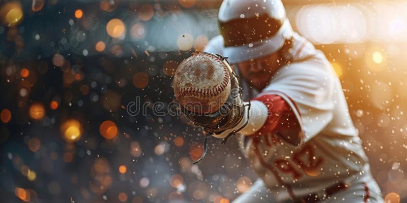 A Baseball Player Holds a Baseball Bat and Hits a Baseball Stock Photo ...