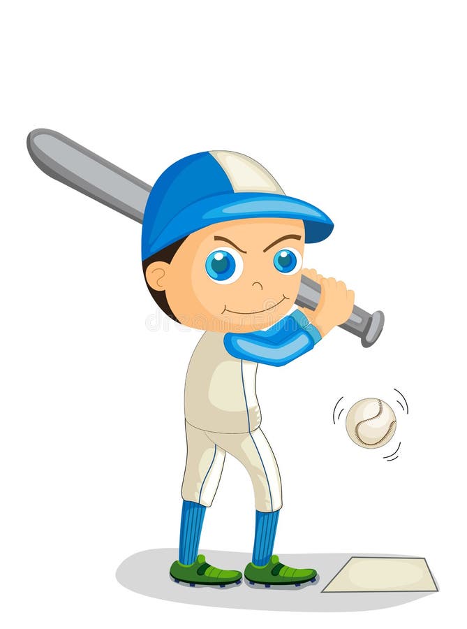 Vector Illustration of Baseball Player Kid Boy Hit the Ball Stock ...