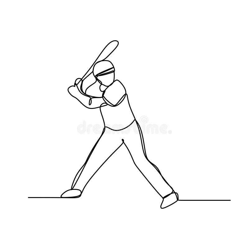 Baseball Player One Line Drawing Continuous Style Design Isolated on ...