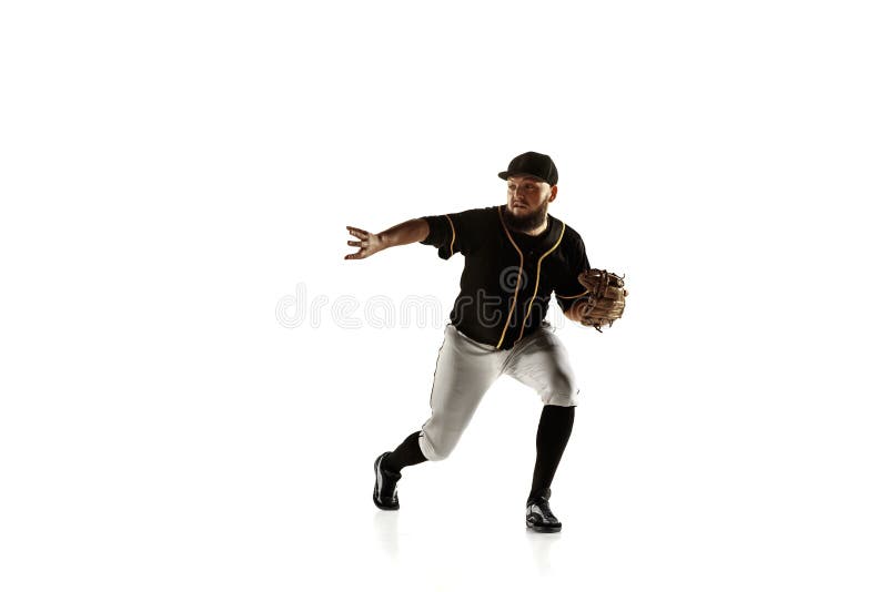 Baseball Player, Pitcher in a Black Uniform Practicing on a White ...