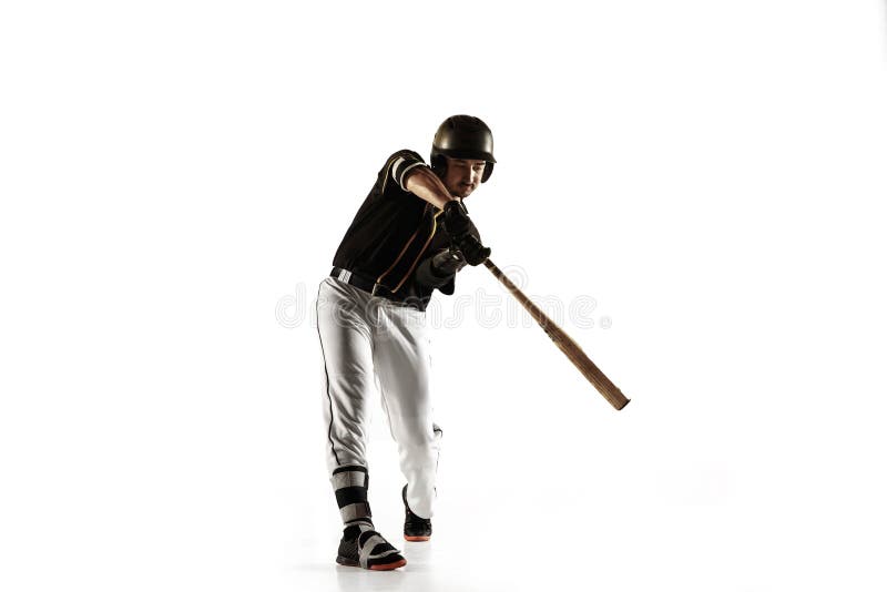 Baseball Player, Pitcher in a Black Uniform Practicing on a White ...
