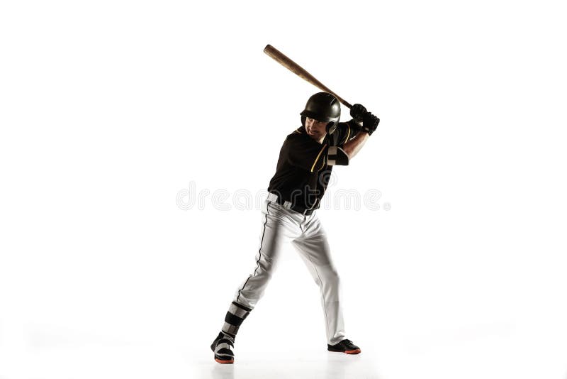 Baseball Player, Pitcher in a Black Uniform Practicing on a White ...