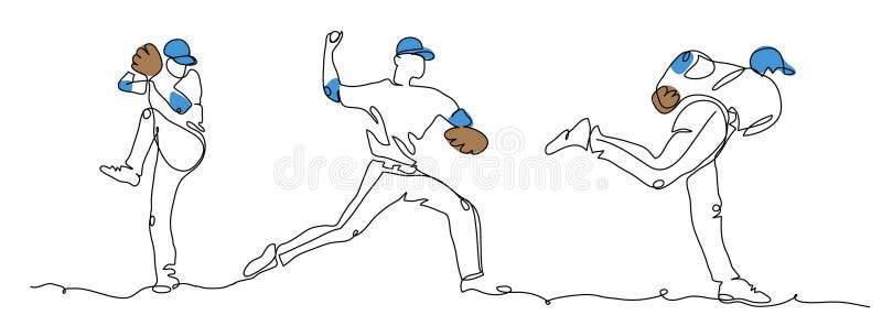 Baseball Player Pitcher Throws the Ball. One Continuous Line Art ...