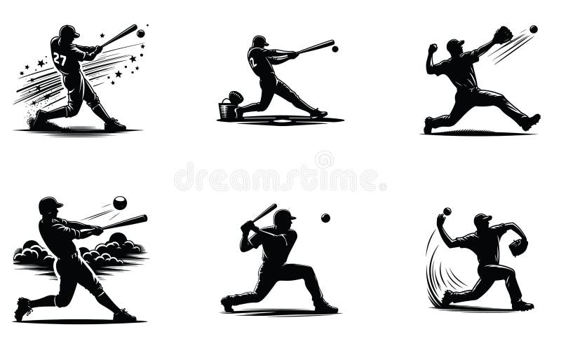 Baseball Player Silhouettes in Different Poses Stock Vector ...