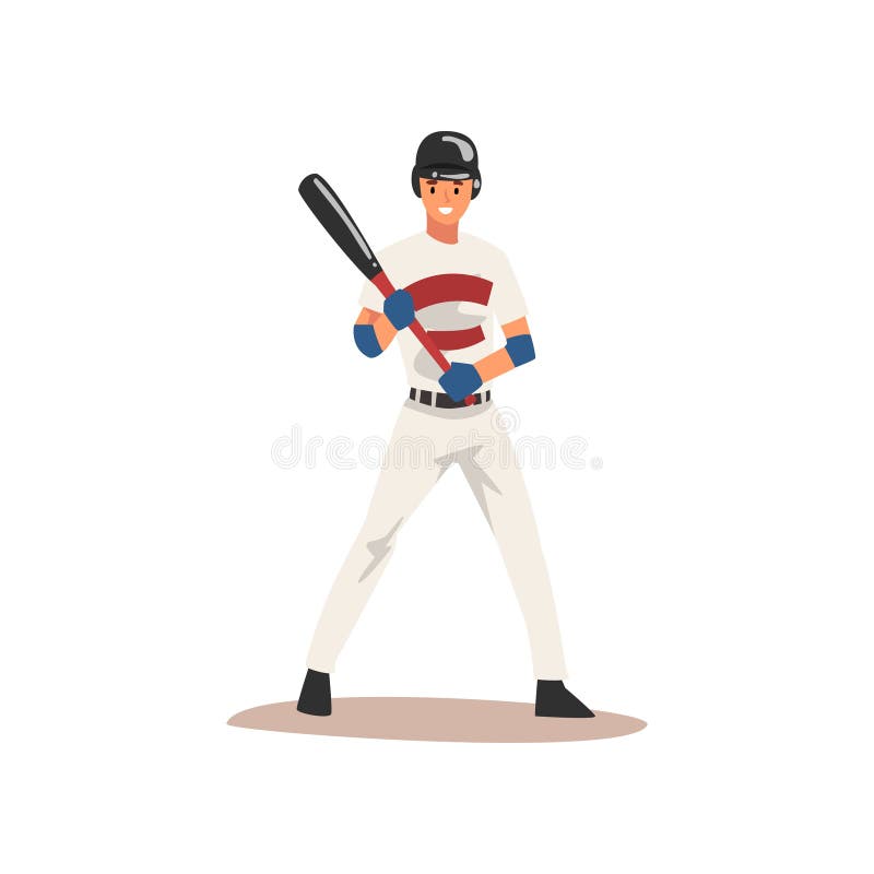 Baseball Player Standing with Bat, Softball Athlete Character in ...