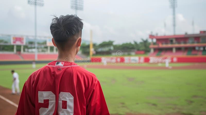 Baseball Player Standing Ready in Stadium, Wide Banner Shot Capturing ...