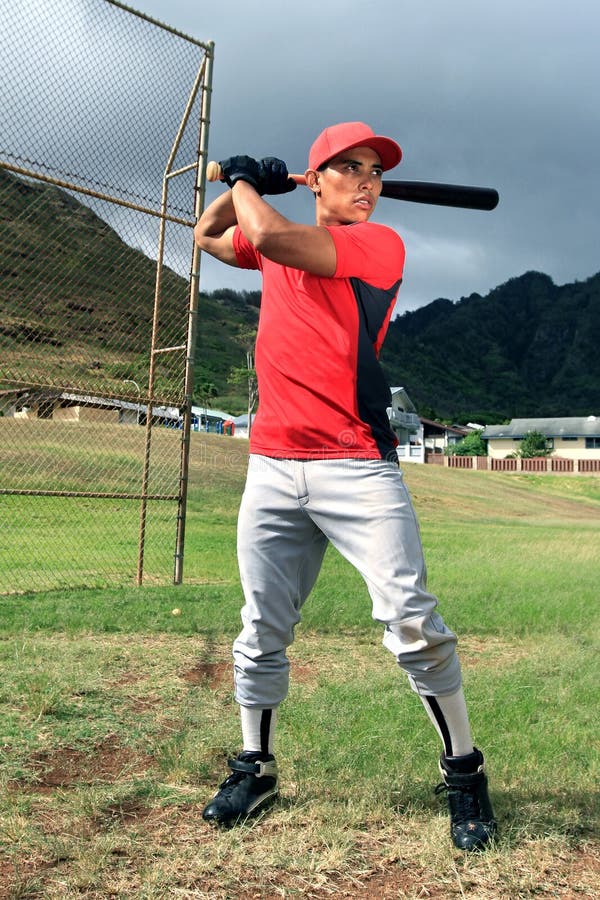 Baseball Player Stands at Bat Stock Photo - Image of cleats, outdoors ...