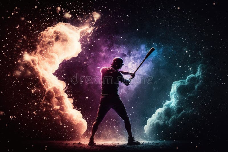 Baseball Player Striking Ball in Galaxy Universe Background ...