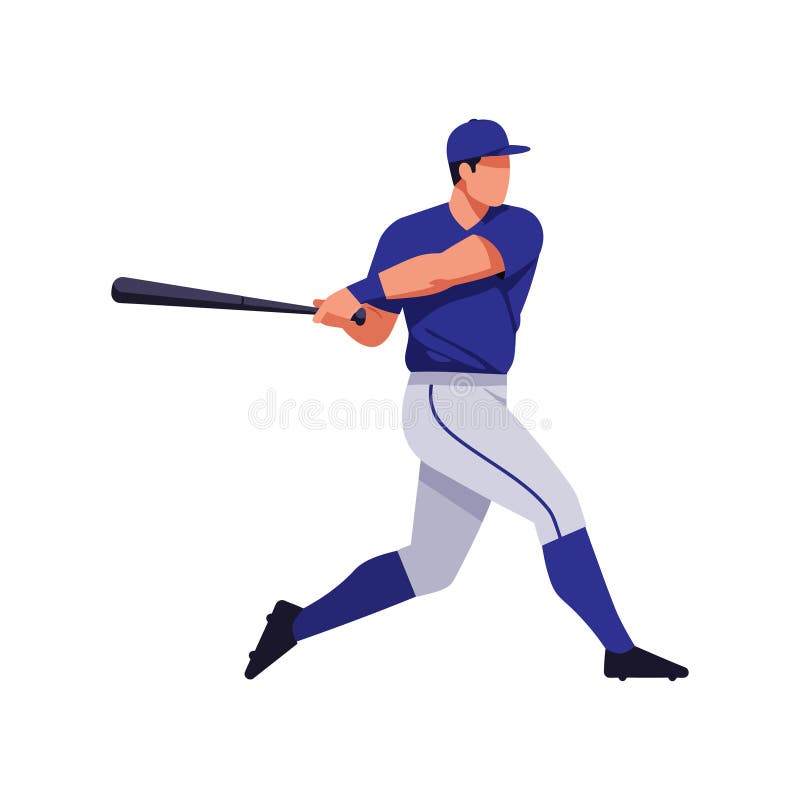 Baseball Player Swinging Bat in Blue Uniform Hitting Ball Vector ...