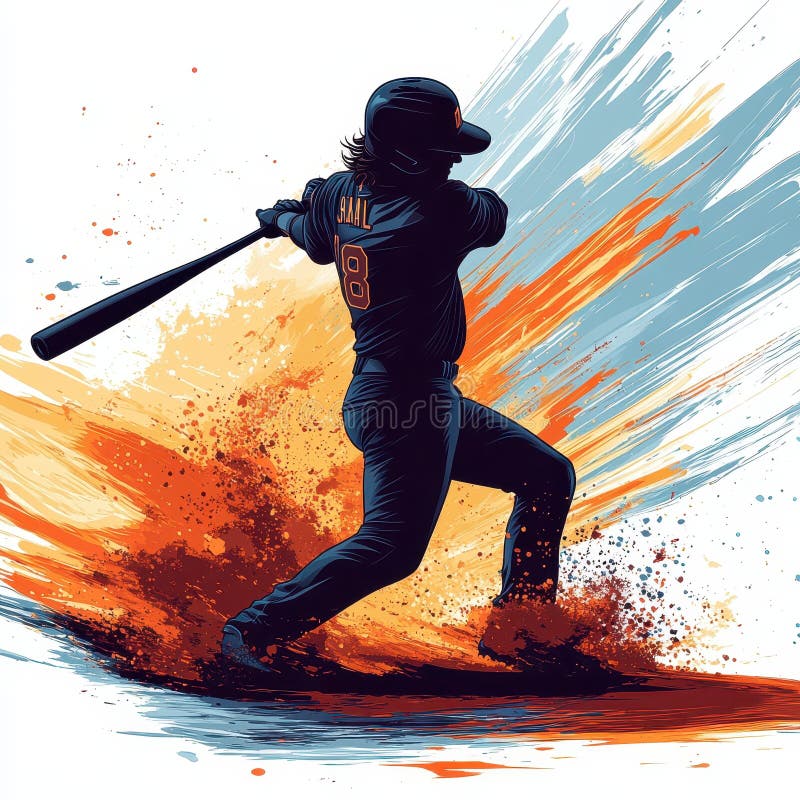 Baseball Player Swinging Bat Dynamic Action Abstract Art, Isolated on ...