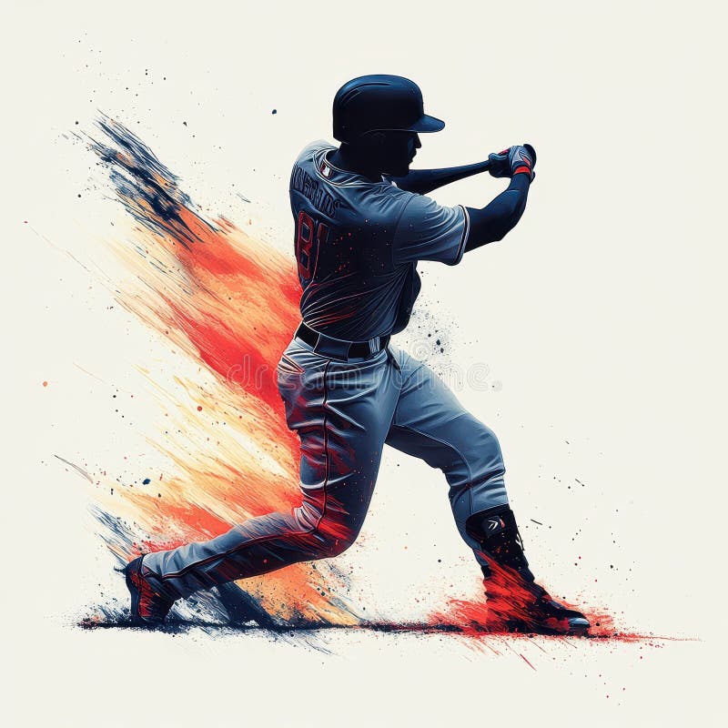 Baseball Player Swinging Bat Dynamic Action Abstract Art, Isolated on ...