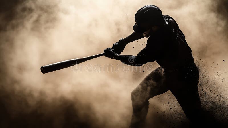 Baseball Player Swings Bat in Dramatic, Smoky Atmosphere, Capturing ...