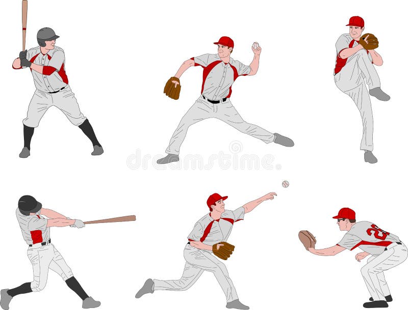 Baseball Players Detailed Color Illustration Stock Vector ...