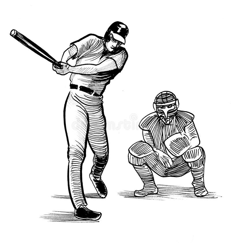 Baseball Players. Ink Black and White Drawing Stock Illustration ...