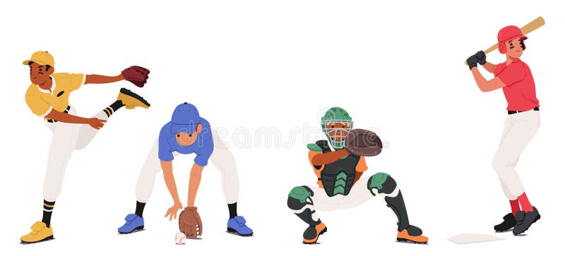 Baseball Players Pitcher, Catcher and Batter in Action. Players ...